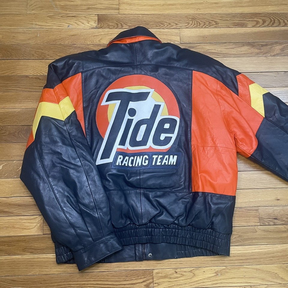 NASCAR Soft Leather Tide Racing Team Winston Cup Jacket Full Zip Snap ...