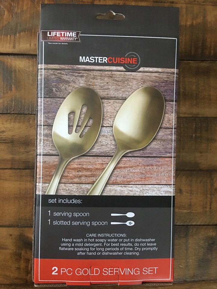 Master Cuisine 2 Piece Gold Tone Serving Spoon Slotted Spoon Set NIB | eBay