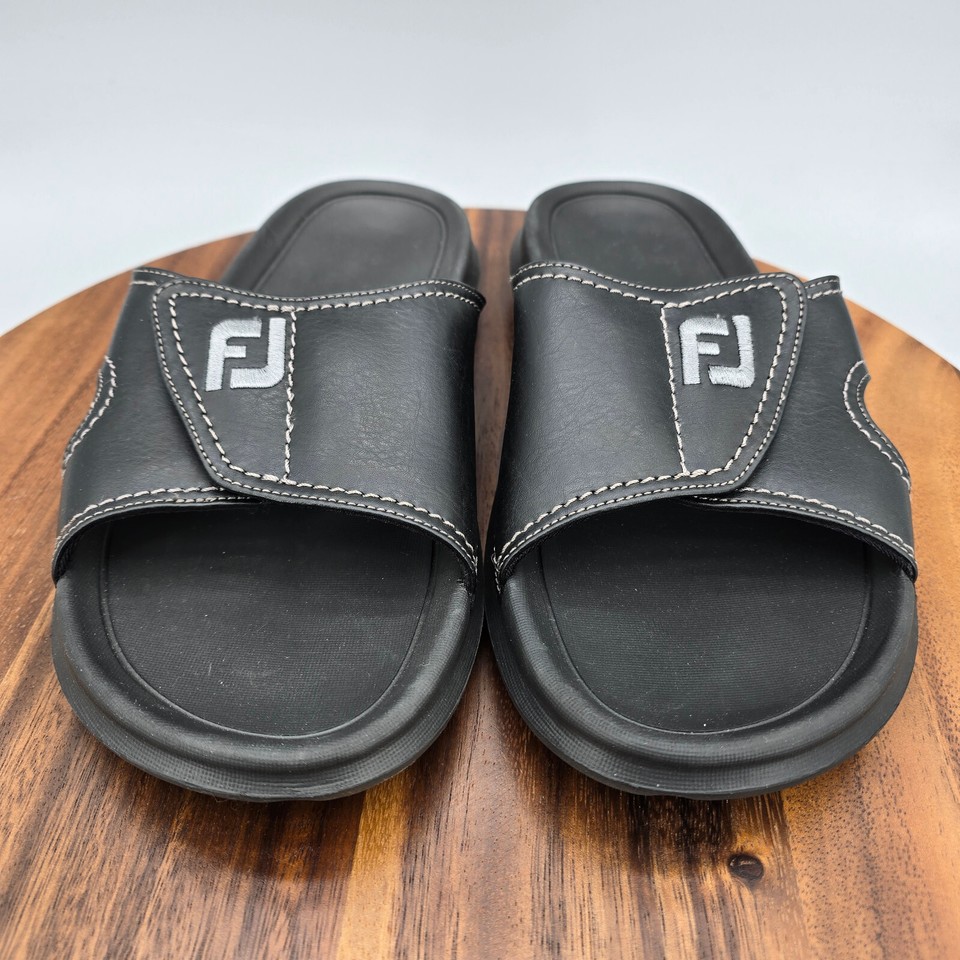 Footjoy Golf Slides Men's 8 M Black Adjustable Strap Spikeless Slip On ...