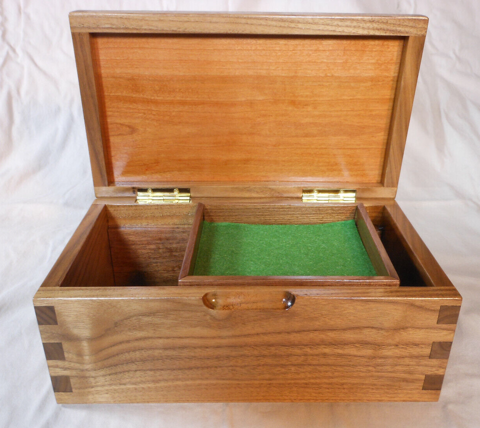 Walnut Jewelry Box with an American Cherry Panel Lid / Valet / Handmade ...