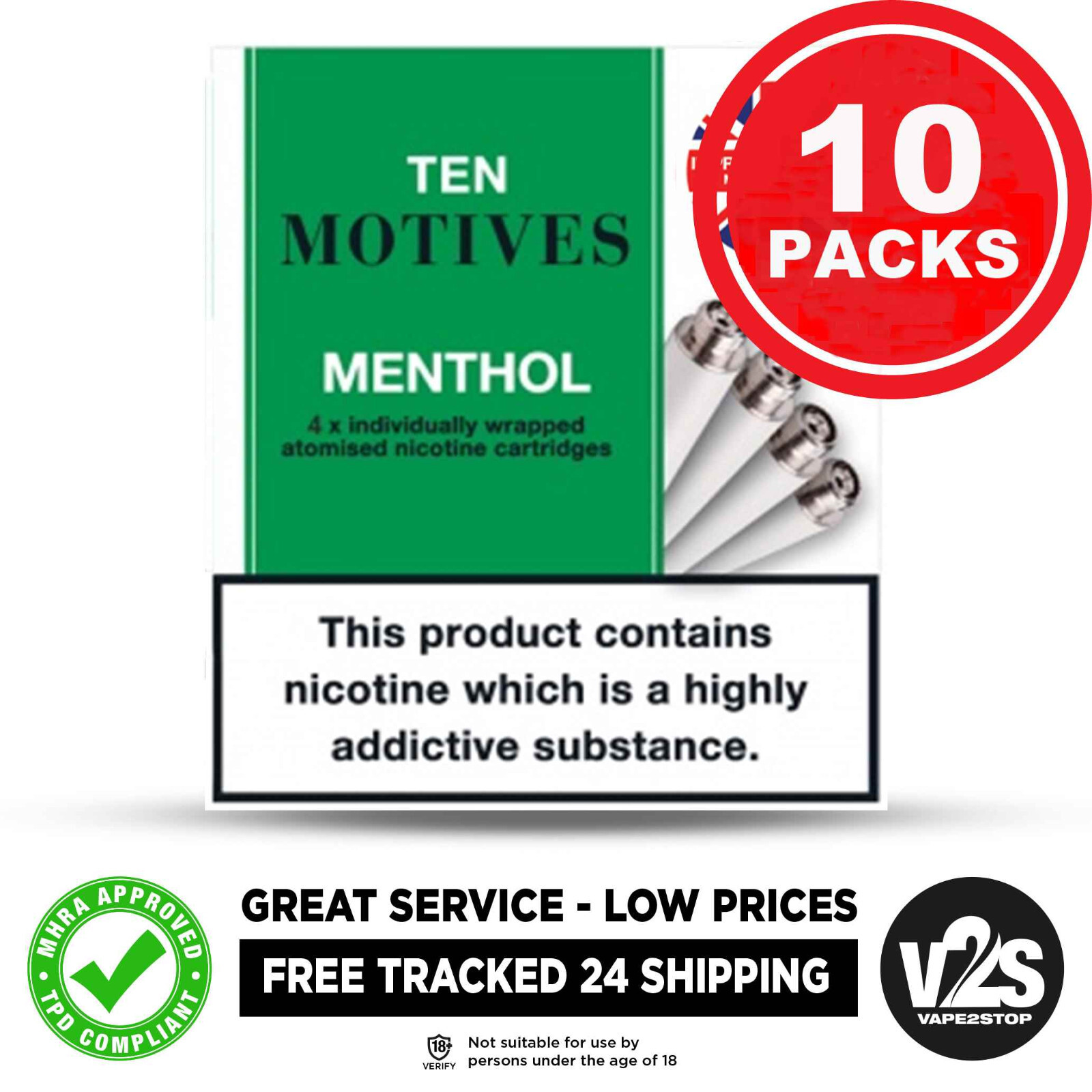 Ten Motives Menthol Refills 10 Packs of 4 (40 Refills) 10 Motives UK ...