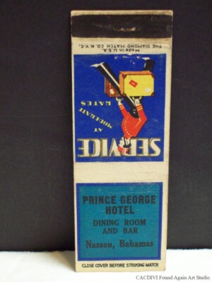 Nassau Bahamas Matchbook Cover Prince George Hotel Deco Bellhop 1930s ...