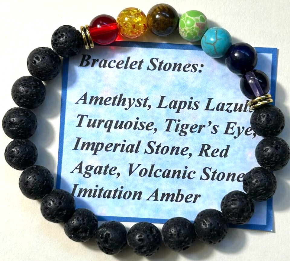 Colorful stone bracelet volcanic stone handmade semi-precious beaded ...