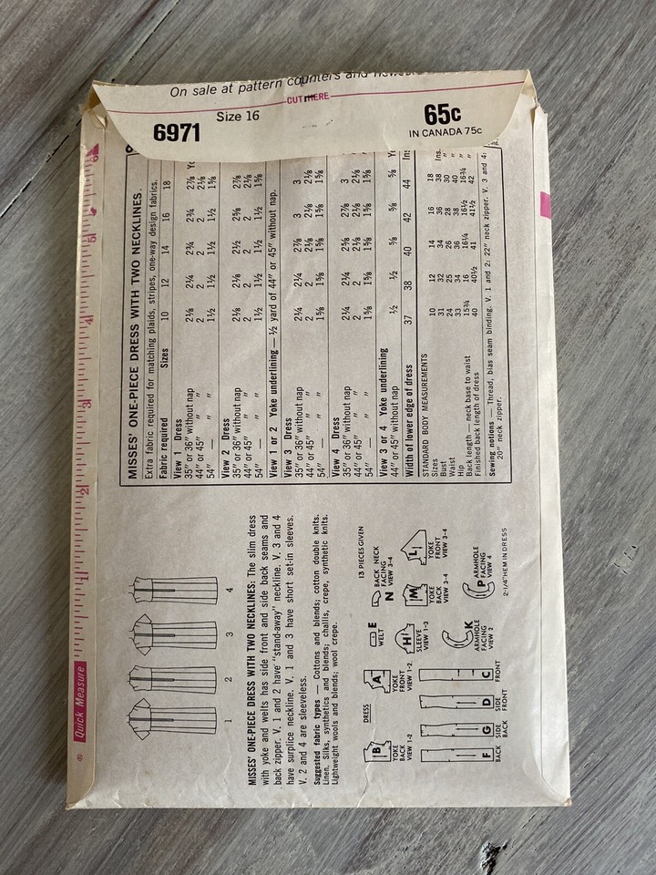 Vintage Simplicity Pattern 6971 Misses' Shift Dress Sz 16 Complete 1967 ...