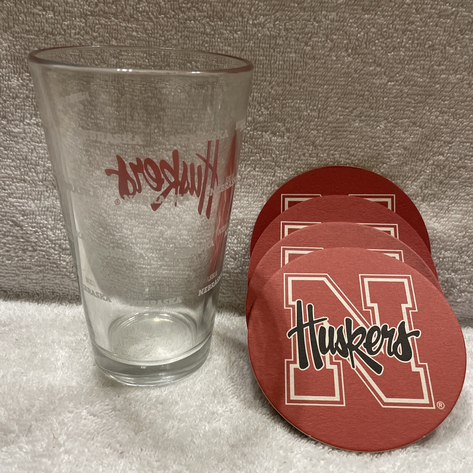 Nebraska Cornhuskers Pint & Coaster Set 16oz Glass & 4-4” Coasters | eBay