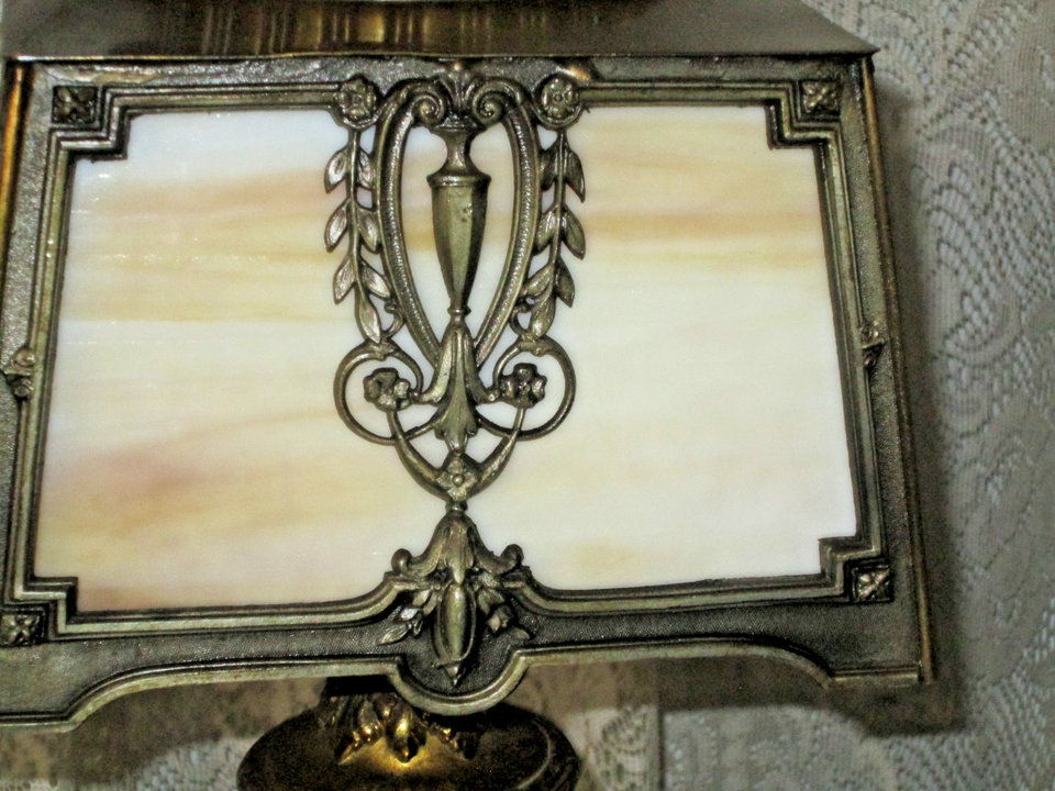 ANTIQUE SLAG GLASS PANEL LAMP FOR DESK | eBay