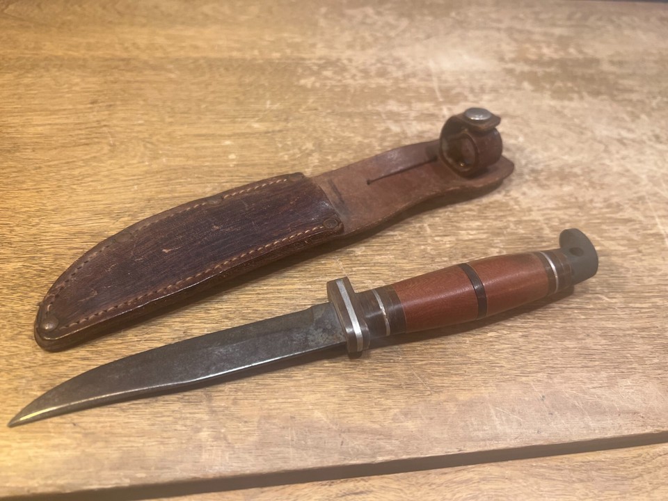 Vintage Fixed Blade Knife with Leather Sheath Antique Hunting | eBay