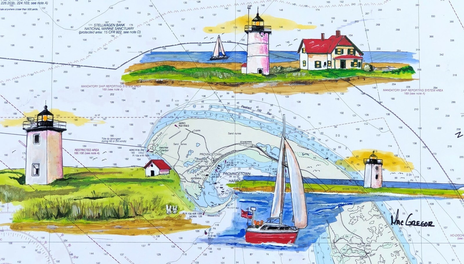 Provincetown Lighthouse Art Print Ptown Cape Cod Long Race Point Wood ...