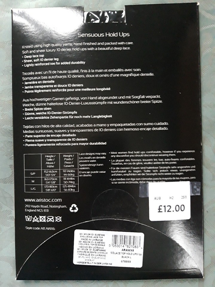 Aristoc Sensuous Soft & Sheer Hold ups. 10 Denier. Black. Large. | eBay UK