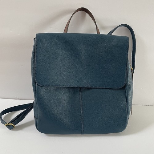 Fossil Claire Leather Backpack Navy Blue Preowned | eBay