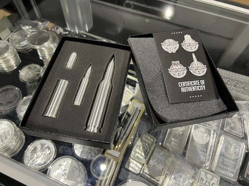 18 Oz / 4 Piece .999 Fine Silver Gift Set Bullet Silver Rounds In Box W ...