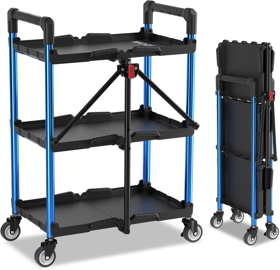 3-Tier Collapsible Service Cart with Wheels, 31.8 Kg Capacity ...