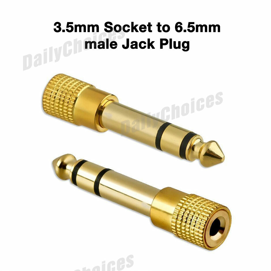 3.5mm Socket to 6.5mm male Jack Plug Audio Stereo Adaptor Gold ...