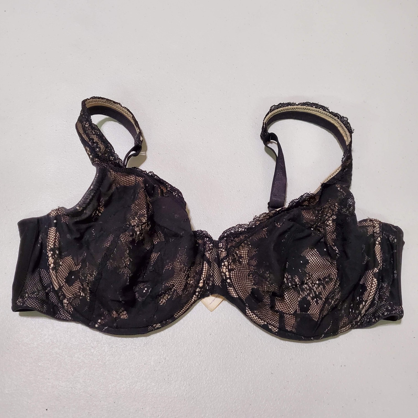 Cacique Women Bra 40DD Black Unlined Lace Overlay Underwire Adjustable ...