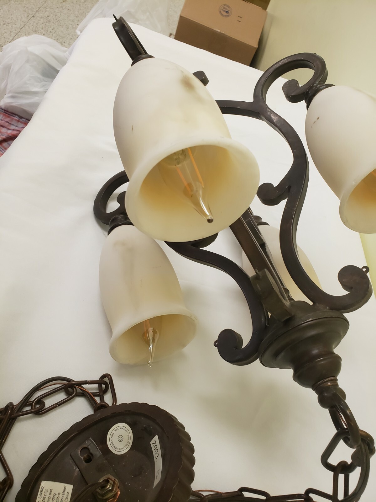 Feiss Pasquale Miranda Four Light Cast Iron Chandelier Alabaster Shades ...