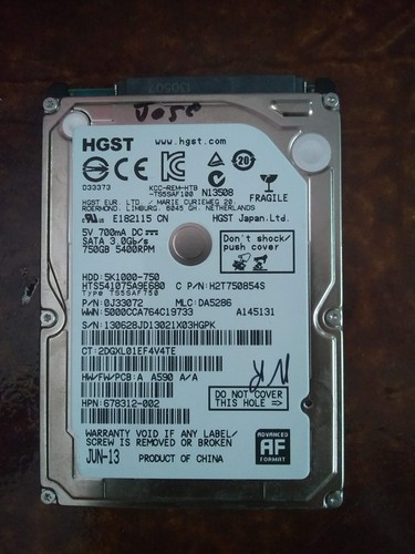 HGST HTS541075A9E680 750GB, Internal, 5400 RPM, 2.5" Hard Drive ...