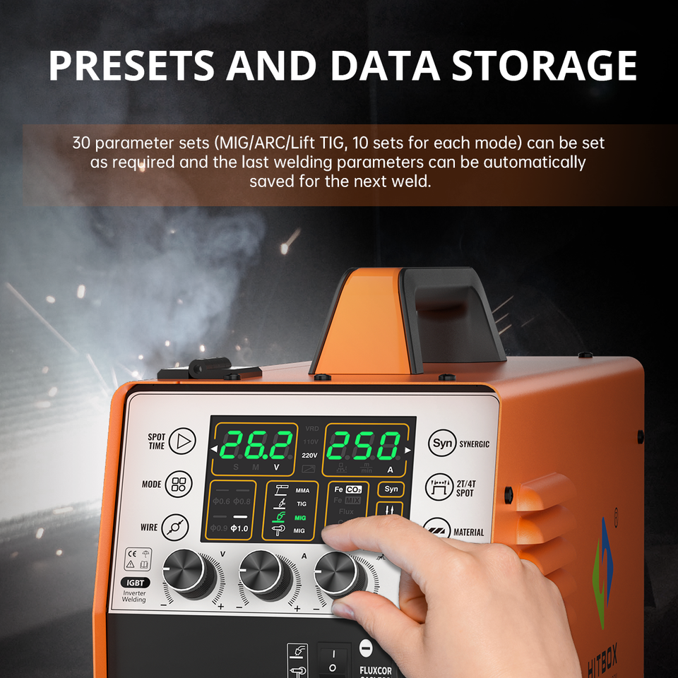 HITBOX 6IN1 Aluminum MIG Welder Gas Gasless 250A 220V LCD ARC/Lift TIG ...