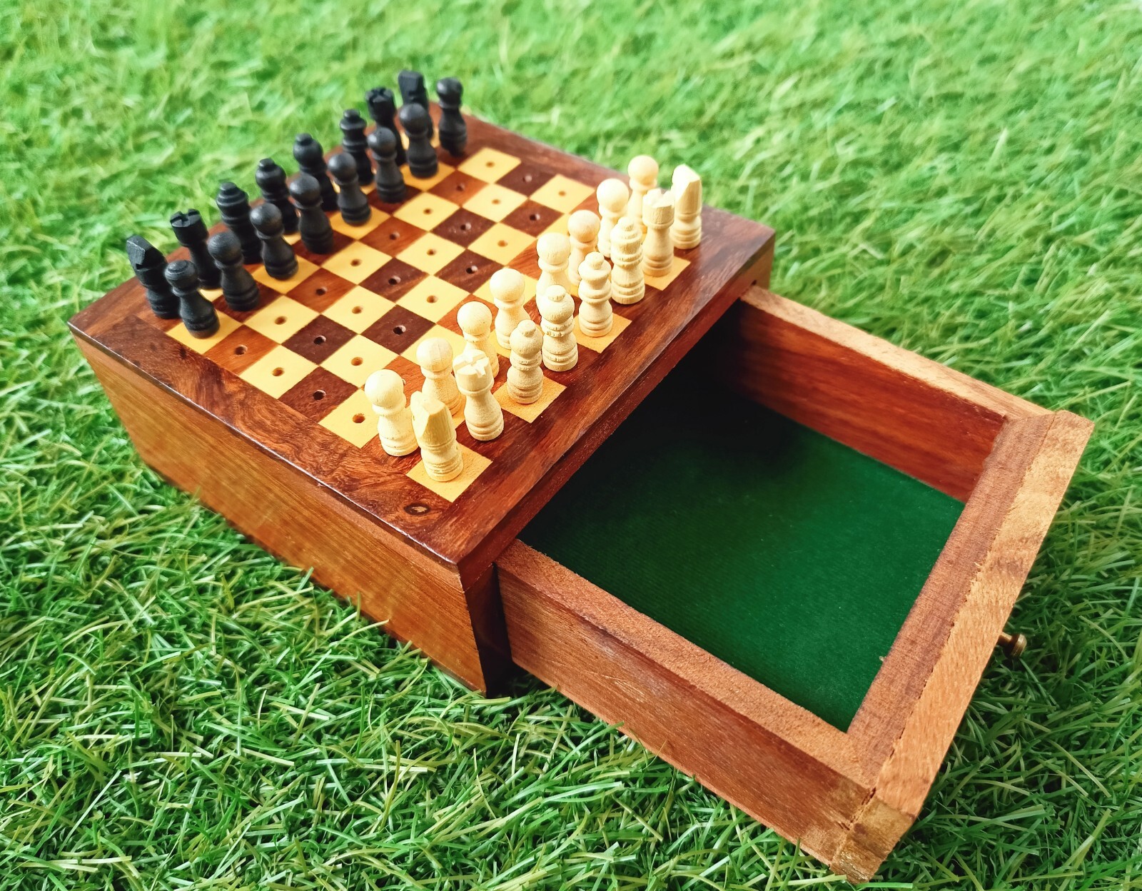Handmade Wooden Mini Chess Board Game ~ Travel Vintage Chess Set Wooden ...