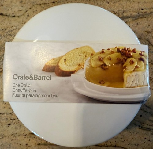 Crate And Barrel Brie Baker Baking Dish Stoneware White Vented Cover ...