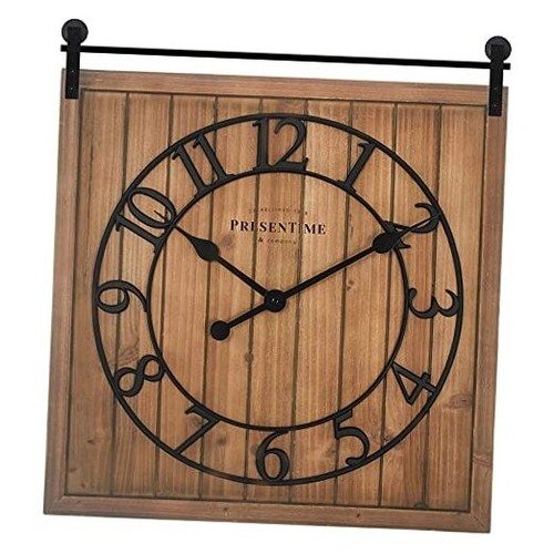 & Co Farmhouse Barn Door Clock, Shiplap Style, Brown Wood Color, Silent ...