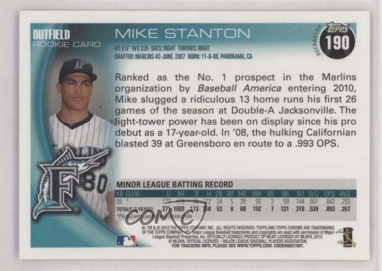 2010 Topps Chrome X-Fractor Giancarlo Stanton (Mike on Card) #190 ...