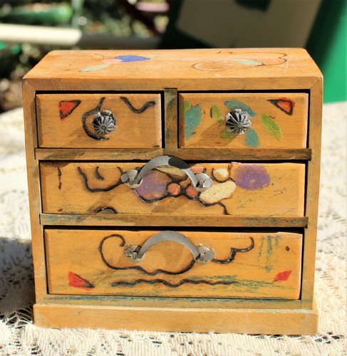 Antique Primitive Wood Pyrography Detailed Doll Size Dresser Drawers | eBay