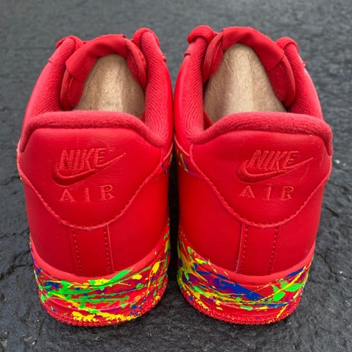 Nike Air Force 1 Custom Triple Red Multi Color Neon Splatter Shoes Mens ...