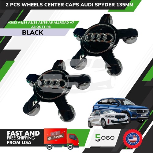 2 PCS WHEELS CENTER HUB CAPS AUDI BLACK GLOSSY SPYDER 135 MM | eBay