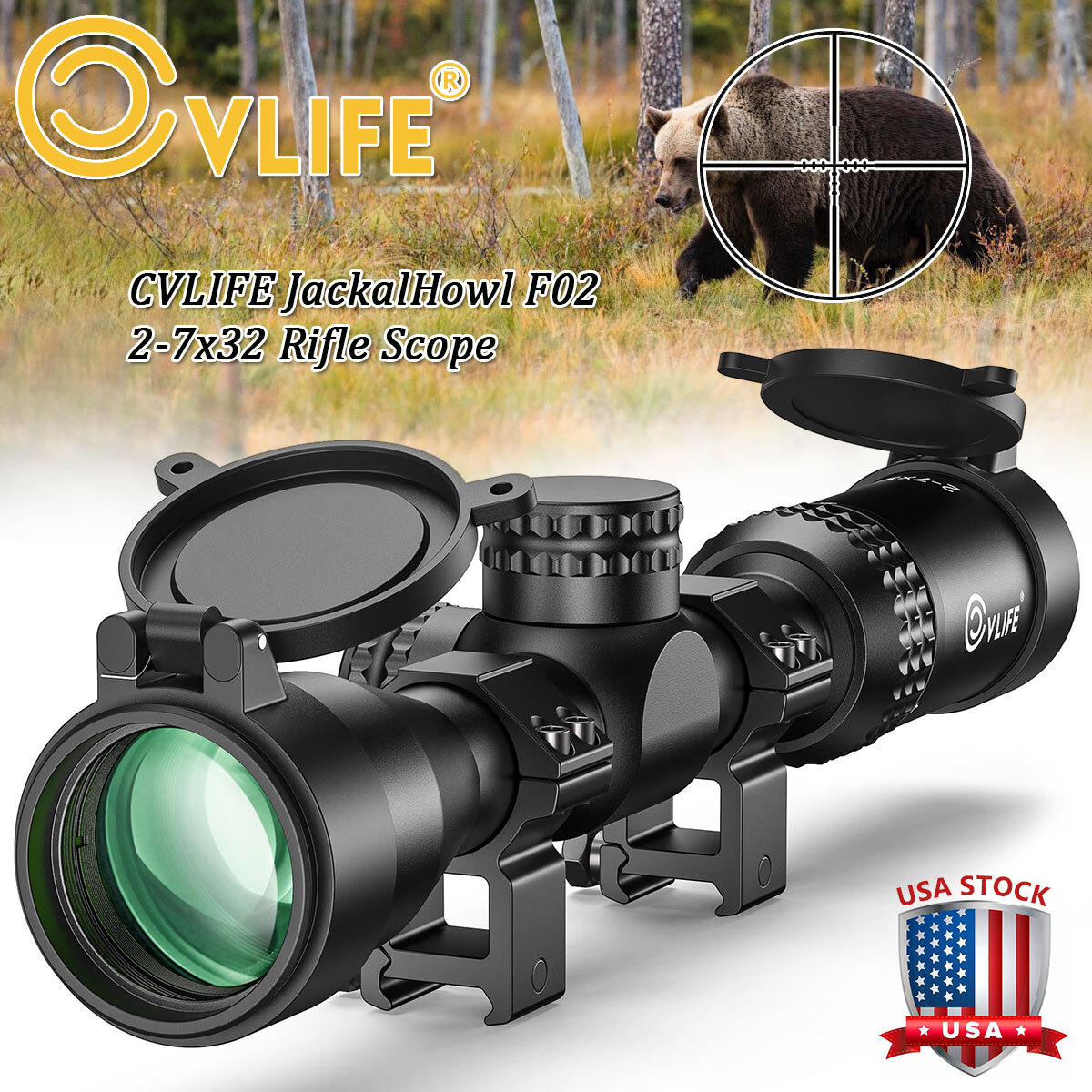2-7x32 Tactical Rifle Scope BDC Reticle Optics Scope with 20mm Mount ...