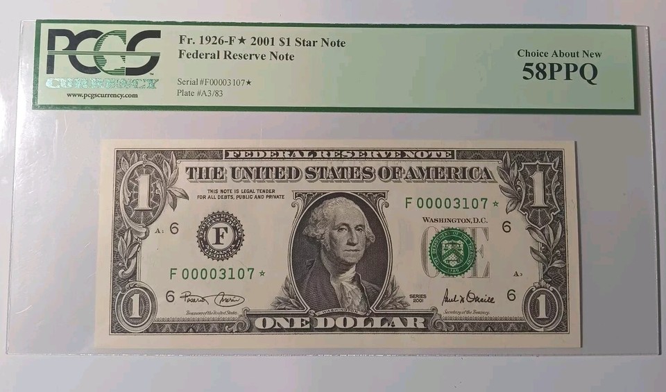 2001 STAR Note ONE DOLLAR PCGS 58 PPQ - With Low Serial Numbers Free ...