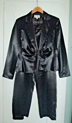 SHINY Black Pant Suit set formal GOTH Witchy SZ 16 lined jacket Danny ...