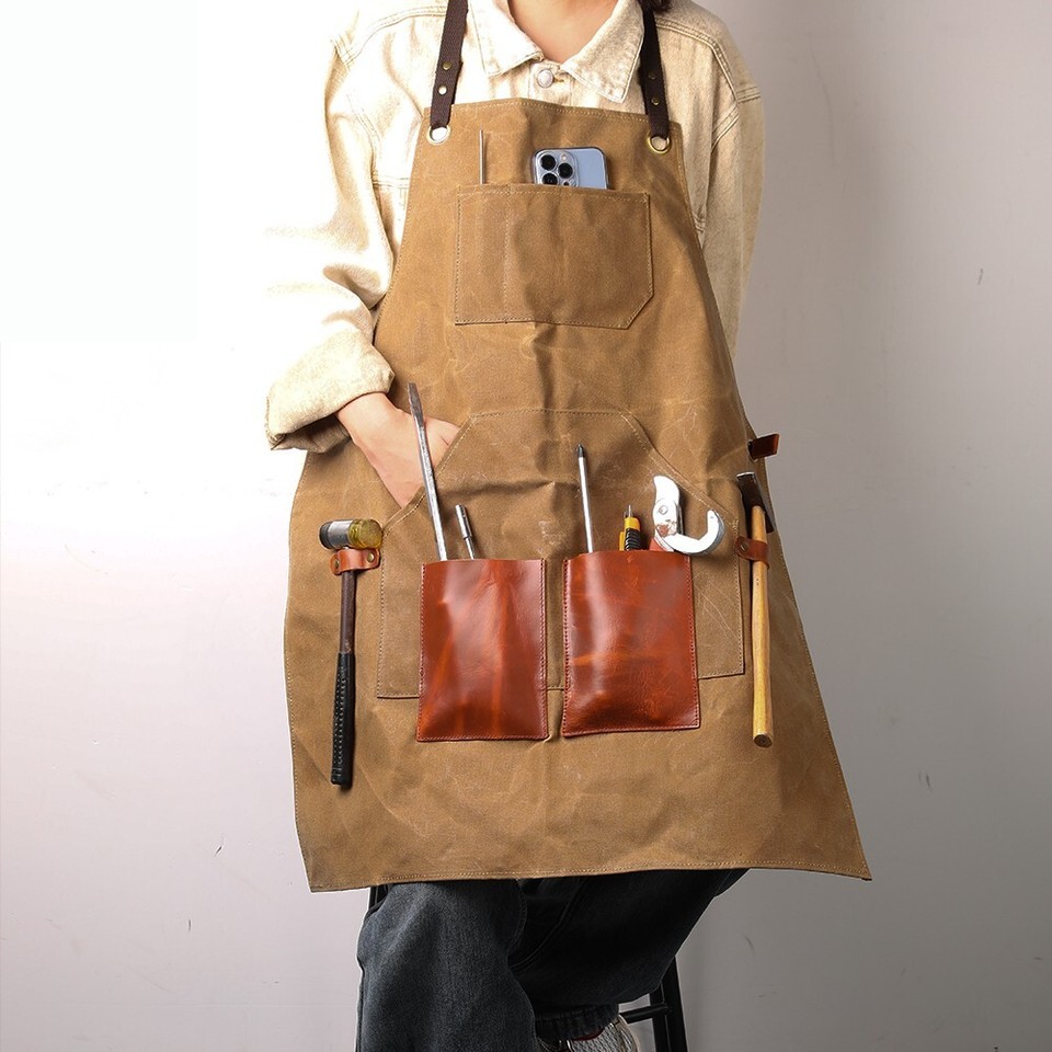 Apron Wax Canvas for Shop Tool Work Barber Apron Men & Women Leather ...