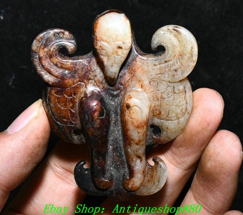 2.7''Old Han Dynasty Hetian Jade Carved Sun Bird Animal Amulet Pendant ...