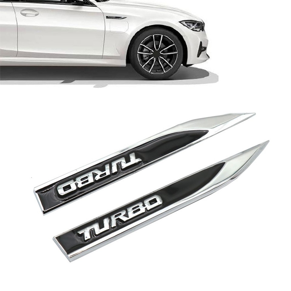 2Pcs 3D Metal TURBO Logo Sticker Car Side Fender Emblem Badge Decals ...