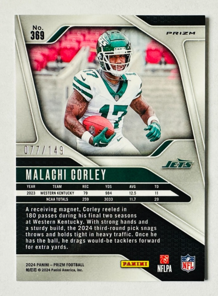 2024 Panini Prizm Malachi Corley RED Wave Prizm RC SP #/149 Jets Rookie ...