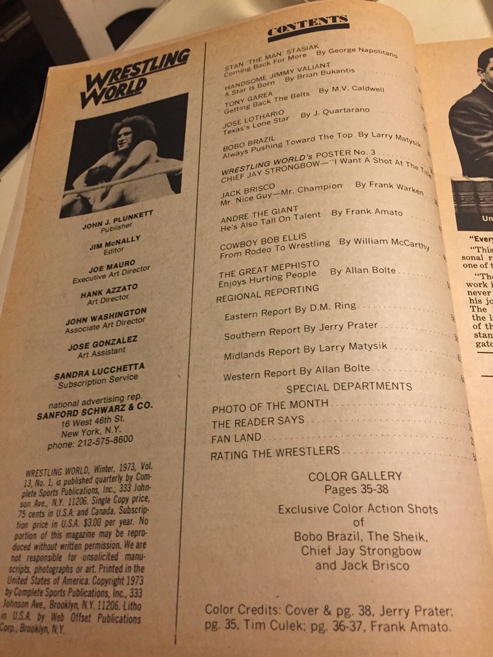 WRESTLING WORLD MAGAZINE WINTER 1973 ANDRE THE GIANT JACK BRISCO BOBO ...