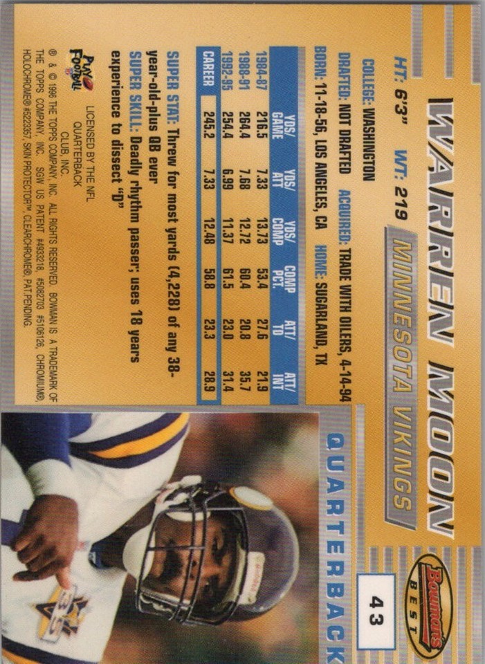 1996 Bowman's Best Warren Moon Minnesota Vikings #43 | eBay