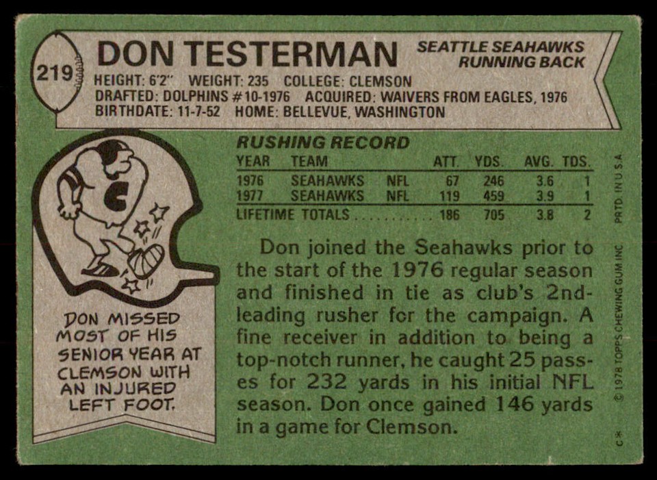 1978 Topps #219 Don Testerman RC | eBay