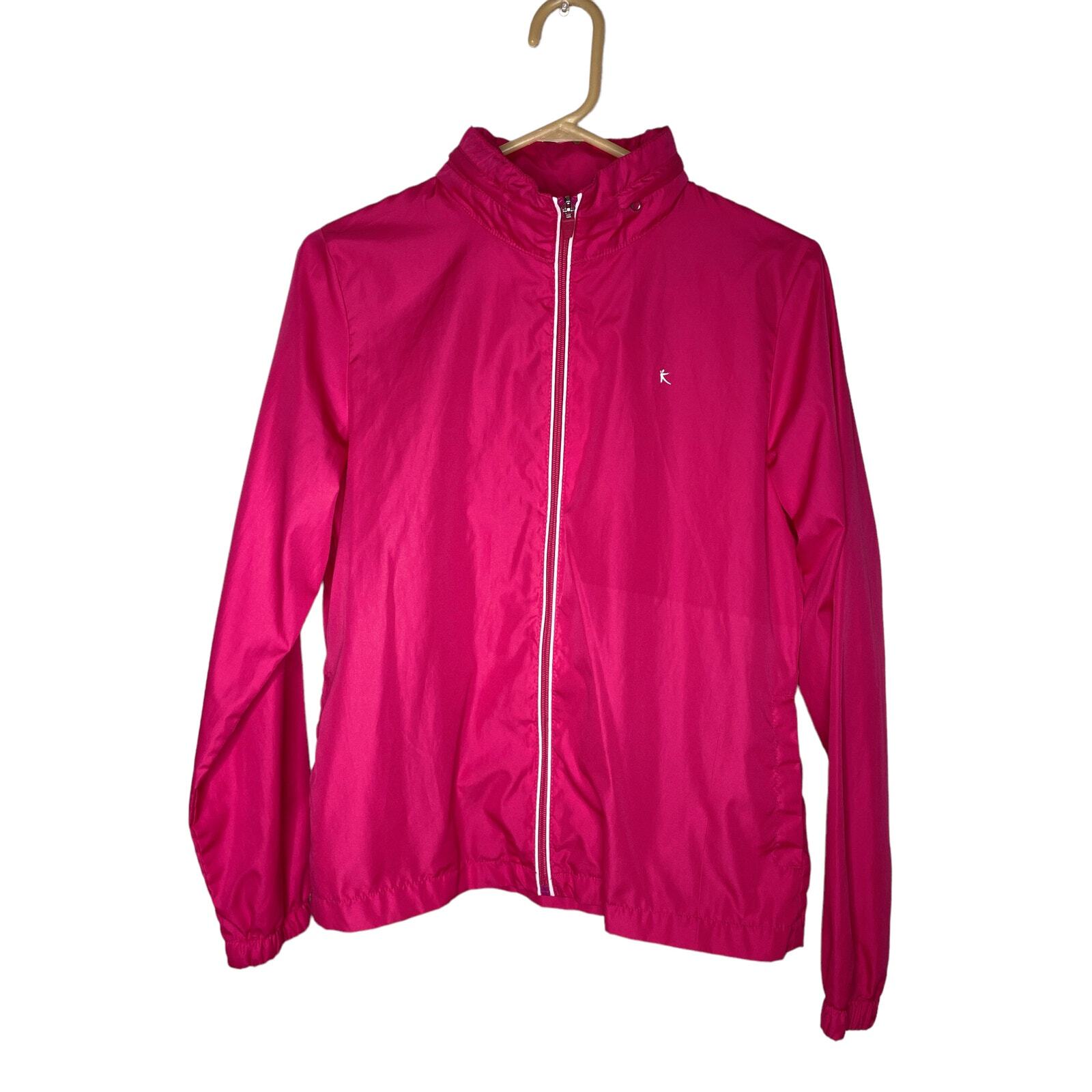 Danskin Pink & white medium hooded rain jacket Wind b… - Gem