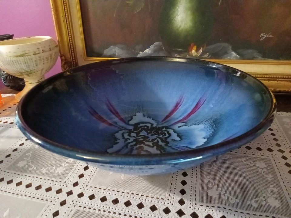 b moore Stamped Pottery Large Multicolor Blue And Purple Glazed Bowl ...