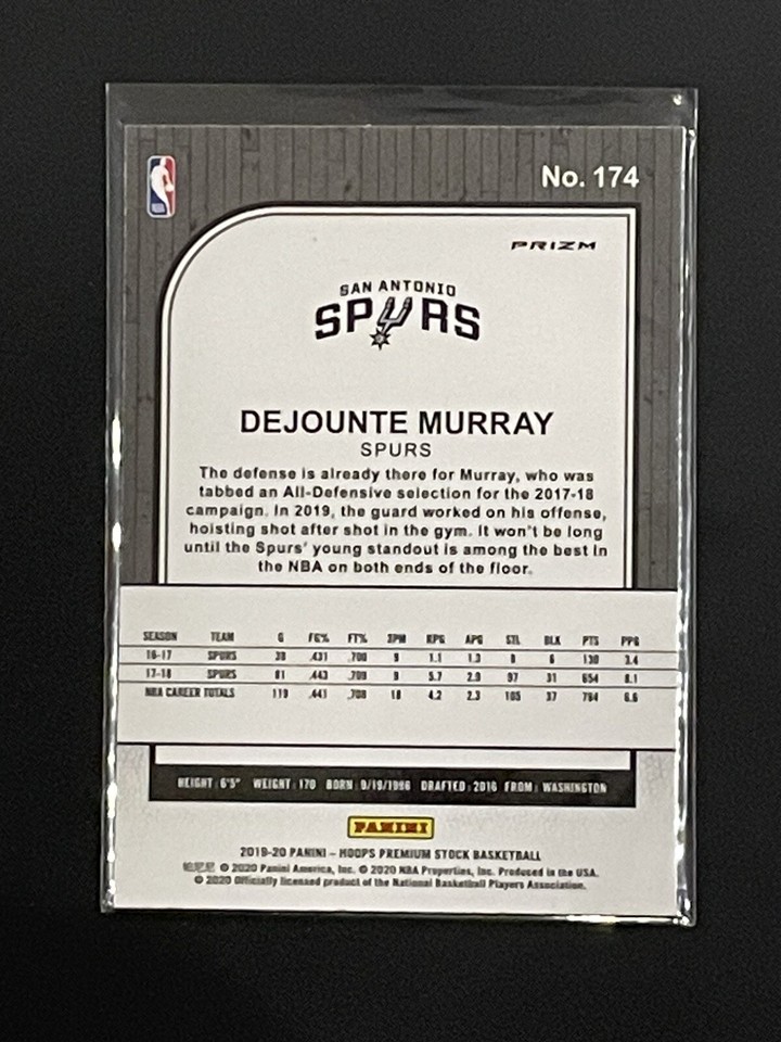 2019 NBA Hoops Premium Stock Purple Disco Prizm Dejounte Murray #174 ...