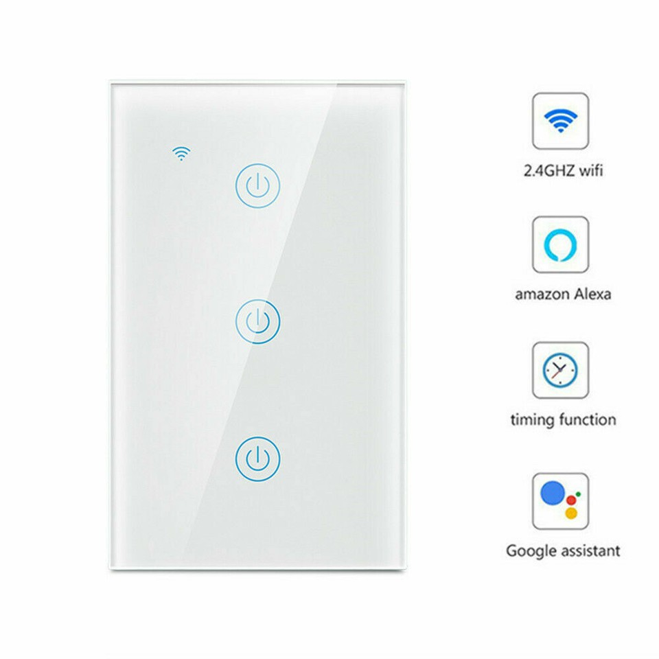 1/2/3/4 Gang WiFi Smart Wall Touch Light Switch Glass Panel For Alexa ...