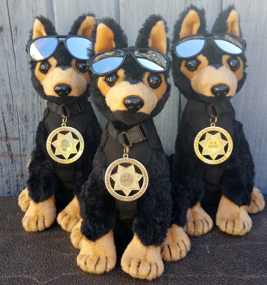 Black Tan German Shepherd Plush Police Dog w K9 Badge Mirrored Aviators ...
