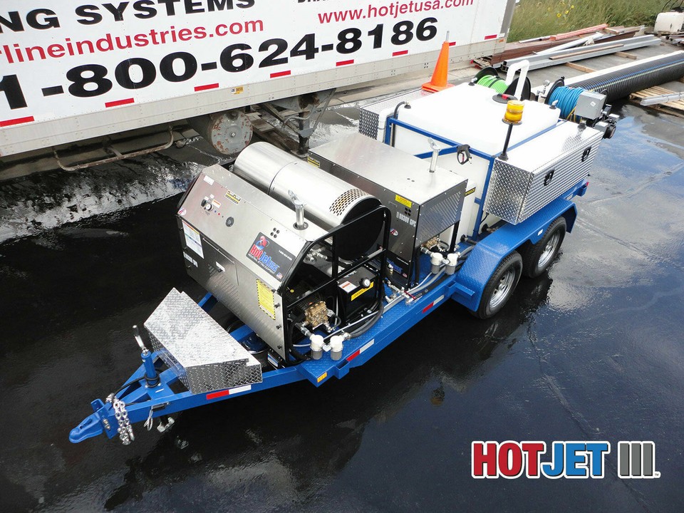 Sewer & Drain Line Jetter Trailer Dual Engine Hot/Cold Water 18GPM @ 4 ...