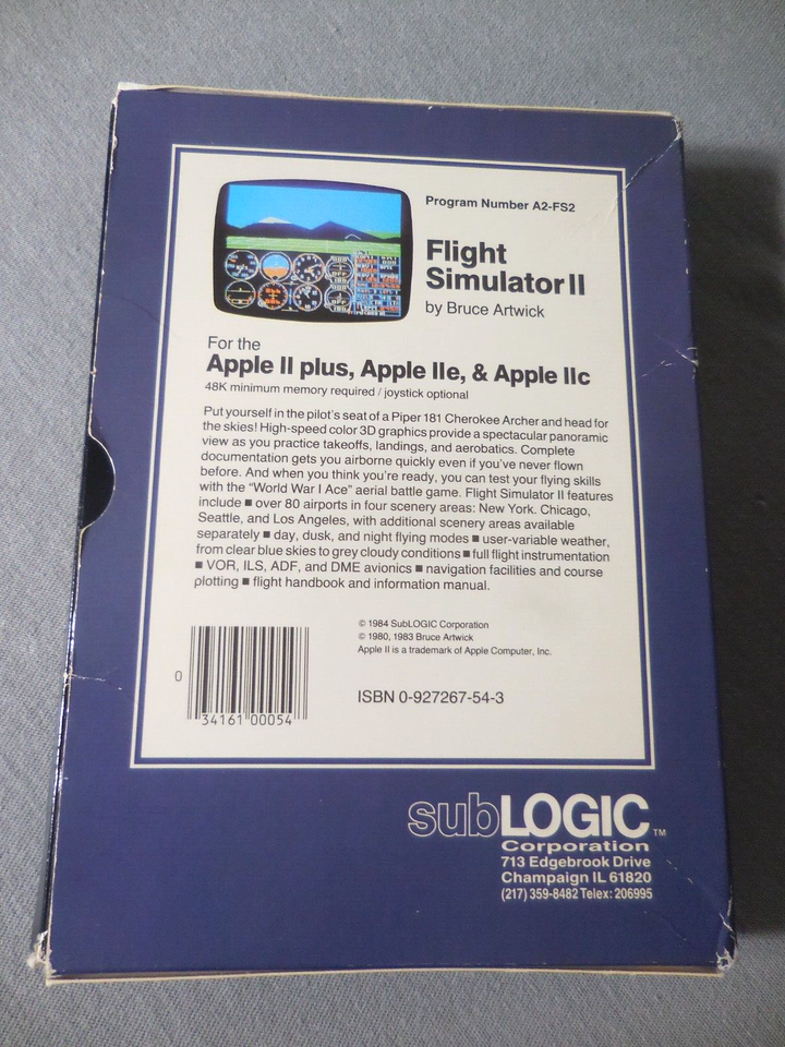 Flight Simulator II A2-FS2 SubLogic for Apple II+ IIe IIc IIgs 80s ...