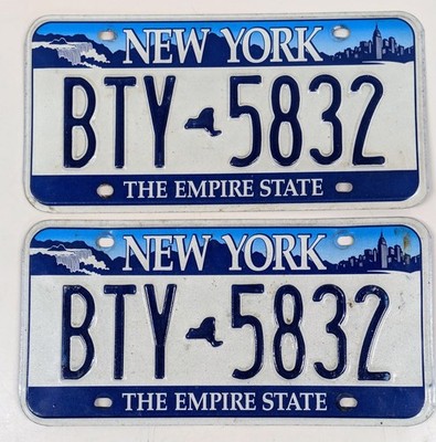 Pair of Vintage Original New York NY License Plate Tag 2001-UP BTY-5832 ...