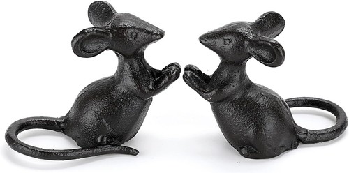 OwnMy 2 Cast Iron Cute Mouse Figurine Sculpture Black Mice Statues ...