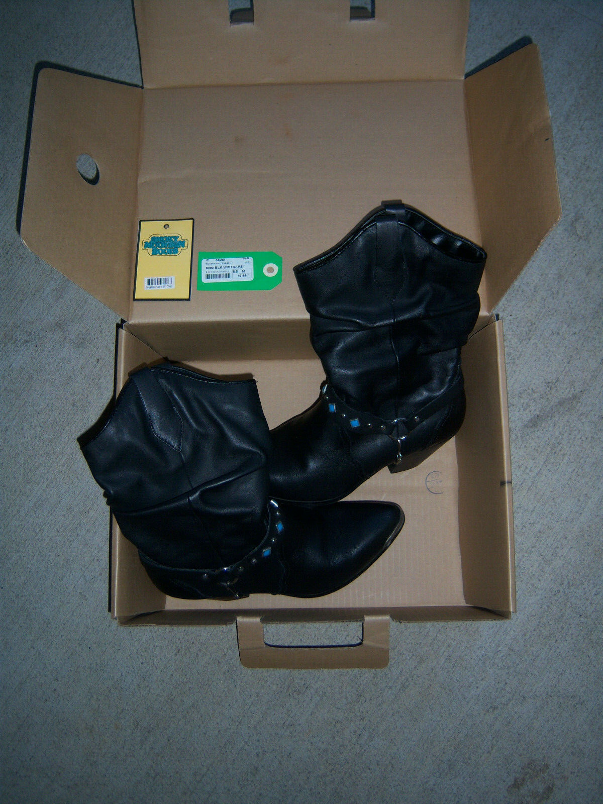 WMS US 8.5 BLACK LEATHER SMOKY MOUNTIAN SLOUCH STRAP CHAIN BEAD WESTERN ...