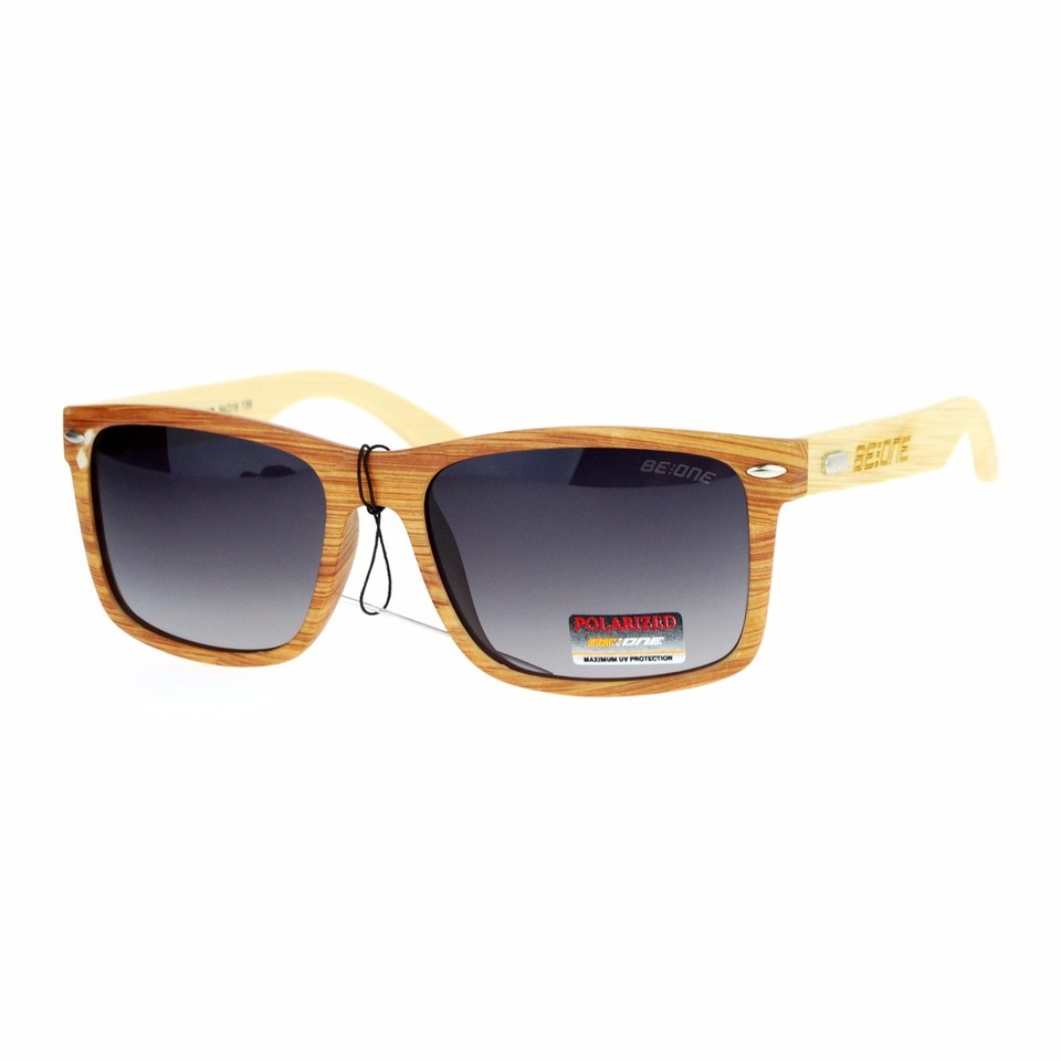 Be One Polarized Lens Sunglasses Real Bamboo Temple Rectangle Frame | eBay