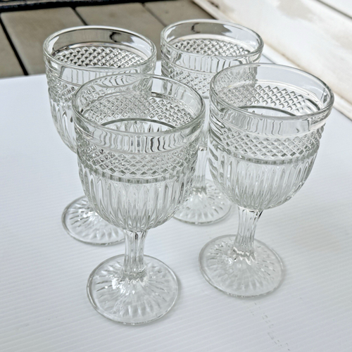 Libbey Goblet Glasses Clear Footed 7" Water Wine Vintage 4 Set | eBay